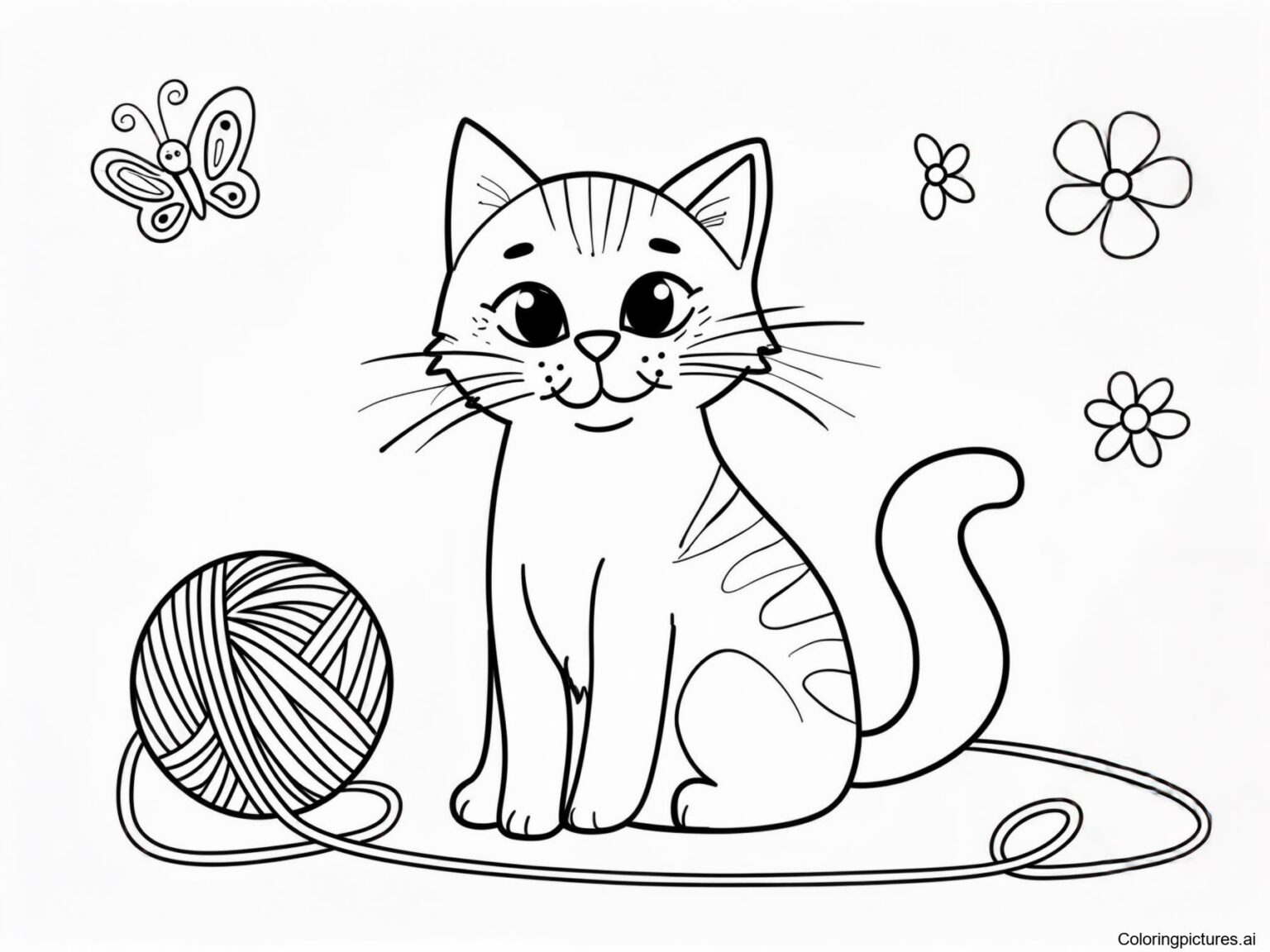Cat with yarn - Free Printable Coloring Page