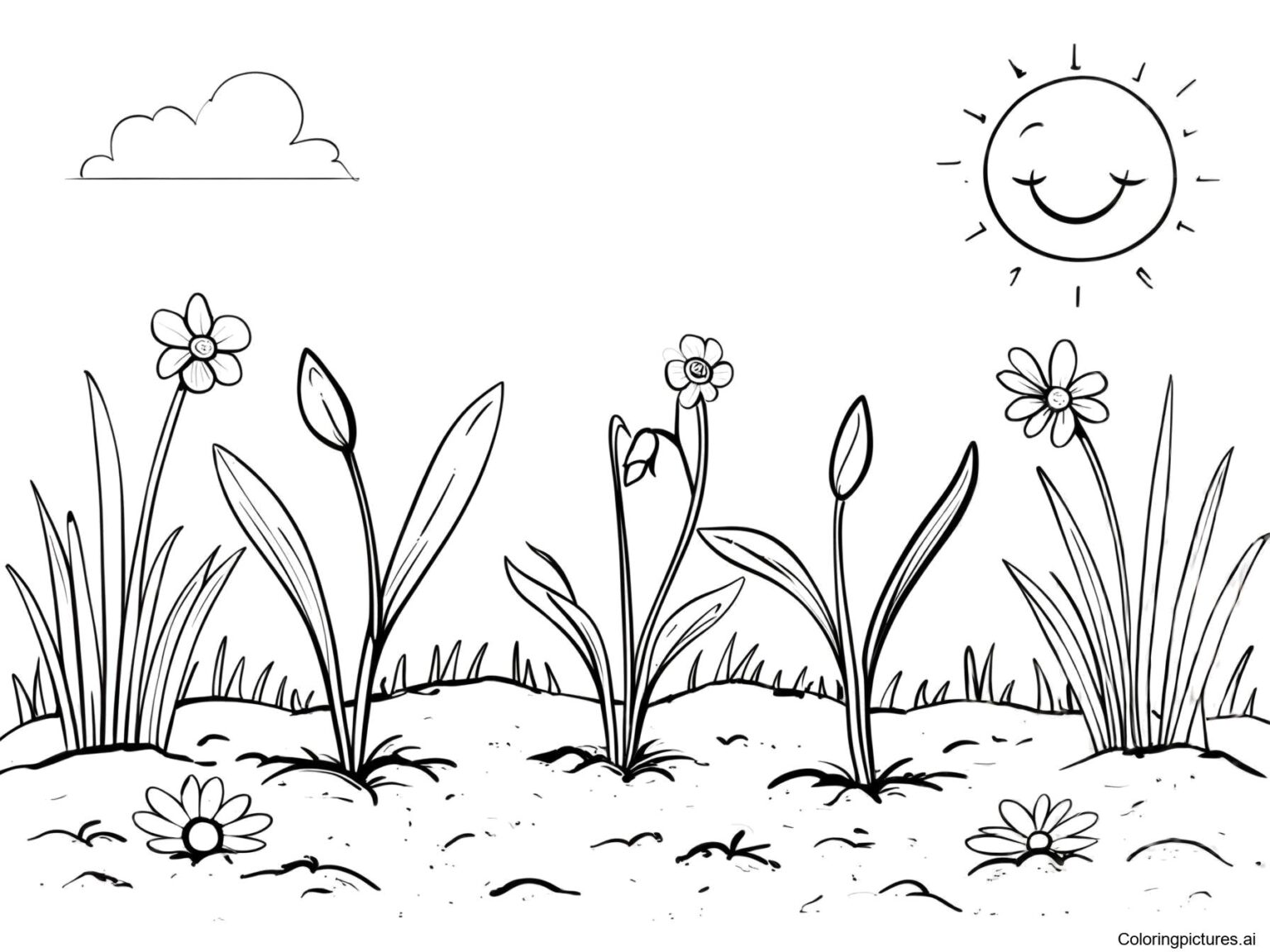 Spring Flowers - Free Printable Coloring Page